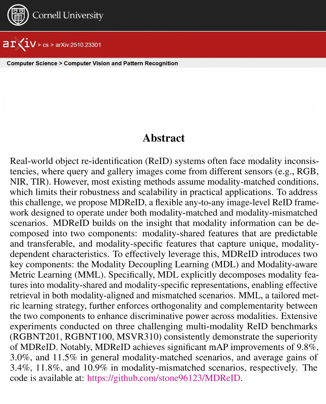NeurIPS 2025 Spotlight！跨模态重识别革命！东北大学等 MDReID 图像信息智能匹配NeurIPS - 掘金